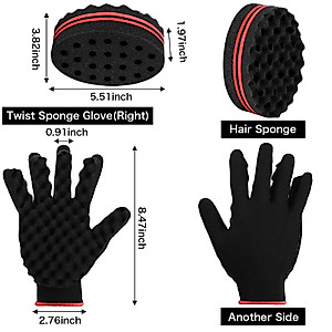 5 Pieces Afro Twist Hair Comb Set Includes Hair Twist Comb Hair Pick Afro Comb Hair Pick Comb Hair Curly Sponge Glove and Twist Wave Barber Tool Twist Wave Curl Brush for Natural Hair (Red Black)