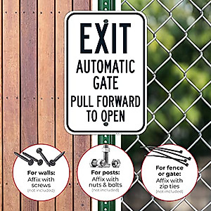 Exit Automatic Gate Pull Forward To Open Sign, 12x18 Inches, Rust Free .063 Aluminum, Fade Resistant, Made in USA by Sigo Signs