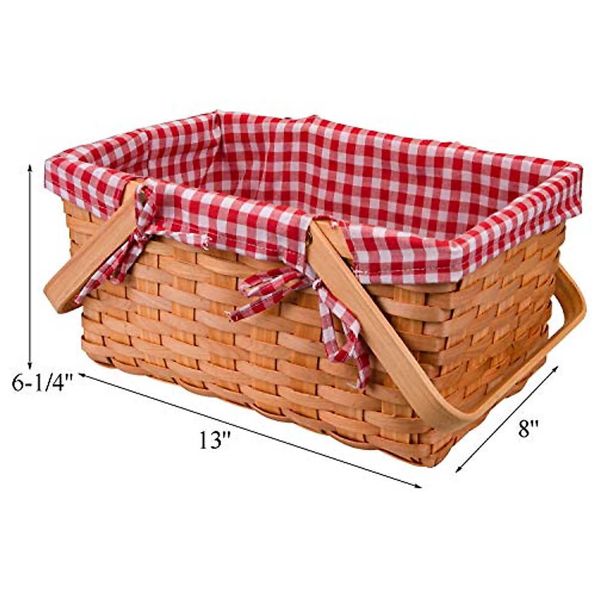 Yesland Picnic Basket, Natural Woven Basket with Double Folding Handles, Woodchip Basket & Organizer Blanket Storage for Egg Gathering, Wedding, Candy Gift & Toy (13 x 8 x 6-1/4 Inches)