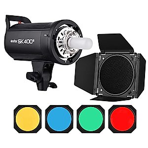 GODOX SK400II Studio Flash Strobe Light Built-in Godox 2.4G Wireless X System GN65 5600K with 150W Modeling Lamp for E-Commerce Product Portrait Lifestyle Photography+ Godox Barn Door Barndoor Kit