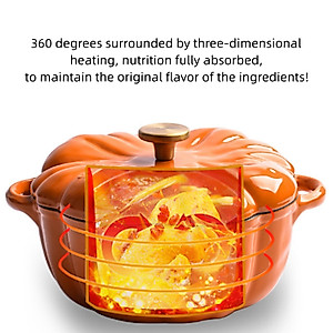 Enameled Cast Iron Dutch Oven with Lid –Pumpkin Cocotte – Non Stick Dutch Oven Pot – Sturdy Ovenproof Stockpot Cookware – Enamelled Cooking Pot – Oversized Handles (1.6-quart)