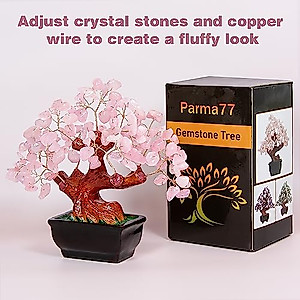Parma77 Feng Shui Natural Rose Pink Quartz Crystal Money Tree Bonsai Style Decoration for Wealth and Luck