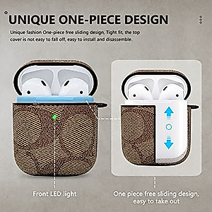Case for AirPods 2&1 Case,6 in 1 Fashion Luxury PU Shockproof Anti-Slip Protective Cover Accessories Set for Airpods 2/1 Charging Case with Keychain/Ear Hook/Watch Band Holder/Anti-Lost Strap(Brown)