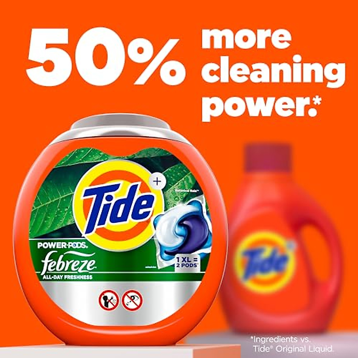 Tide Power Pods Laundry Detergent Pacs with Febreze Freshness with Odor Eliminators, Botanical Rain Scent, 45 Count