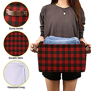 ALAZA Merry Christmas Plaid Buffalo Large Storage Basket with Handles Foldable Decorative 1 Pack Storage Bin Box for Organizing Living Room Shelves Office Closet Clothes
