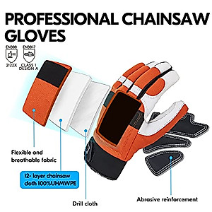 Vgo 1-Pair Chainsaw Work Gloves Saw Protection on Left Hand Back (Size L, Orange, GA8912)