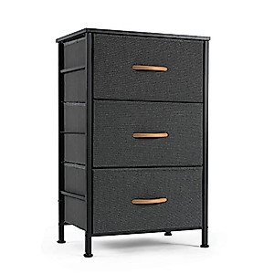 ROMOON Nightstand Chest with 3 Fabric Drawers, Bedside Furniture,Lightweight Accent Table, Storage Drawer Unit with Wood Top Fabric Bins for Bedroom, College Dorm, Closets,Nursery - Dark Gray