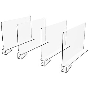CRYSFLOA Acrylic Shelf Dividers 4 Pack Shelf Dividers for Closet Organization Wood Shelves Organizer Cabinet Shelf Separator for Home Office Cabinets Divider for Kitchen Set of 4