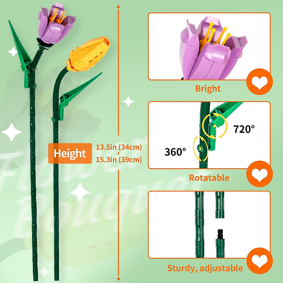 PREBOX Flower Bouquet Building Toy Sets for Girls and Adults - Best Birthday Gifts for Girl, Her, 6-8 10-12 14+ Year Old, Flowers Craft Build Blocks Kit 832 pcs