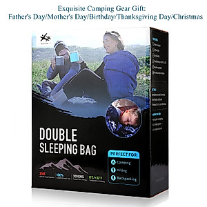 BESTEAM Double Sleeping Bag Flannel for Adults Kids, Queen Size for 2 Person with 2 Pillows, Warm & Cold Weather Sleeping Bag for Camping, Hiking, Waterproof Lightweight with Compression Sack