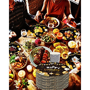 GOGUOGOFA 50 Pcs Black and Gold Birthday Party Supplies,Happy Birthday Party Plates 7" Black and Gold Plates,Cheer Birthday Plates,for 30th 40th 50th 60th 70th 80th Anniversary Birthday Party Decor