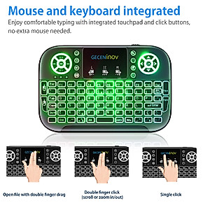 GECENinov Mini Wireless Touchpad Keyboard, Portable , 7 Colors RGB Backlit , 2.4G Rechargeable Remote Controller Mouse Combo, Compatible with PC, Laptops, Smart TVs, Gaming