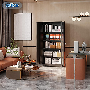 Metal Garage Cabinet,Storage Cabinet with 2 Doors and 4 Adjustable Shelves,71”Steel Lockable File Cabine,Tool Cabinets for Office,Home,Garage,Gym,School(Black) Assembly Required.