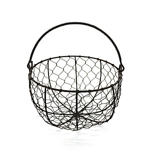 CVHOMEDECO. Round Metal Wire Egg Basket Wire Gathering Basket with Handle Country Vintage Style Storage Basket. Rusty, Dia. 8 X H 4-3/4 Inch