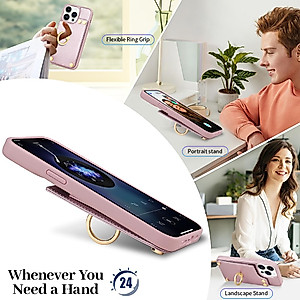 LAMEEKU for iPhone 12 Pro Max Wallet Case, Case with Card Holder Leather Cover 360°Rotation Ring Kickstand Protective Bumper Designed for Women for Apple iPhone 12 Pro Max 6.7'' Rose Gold