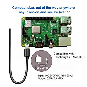 Mackertop 5.25V 3A Micro USB Wall Charger for Raspberry Pi 3 B+ Power Supply Includes 1.8M (5.4 Ft) Power Cord