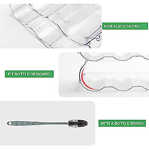 Stackable Water Bottle Organizer for Cabinet with Brush - 3 Tier Water Bottle Holder and Wine Rack Storage Organizer for Pantry Fridgem, Kitchen Organizer and Storage, Tumbler Travel Mug Cup Holder