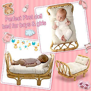 Thyle Newborn Photography Props Bed Rattan Baby Bed with Mattresses and Pillows Baby Photoshoot Props Handcrafted Boho Baby Crib Photo Studio Prop Newborn Bed Prop