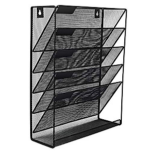 EasyPAG File Organizer Mesh 5 Tier Vertical Hanging Wall File Holder with Bottom Flat Tray ,Black