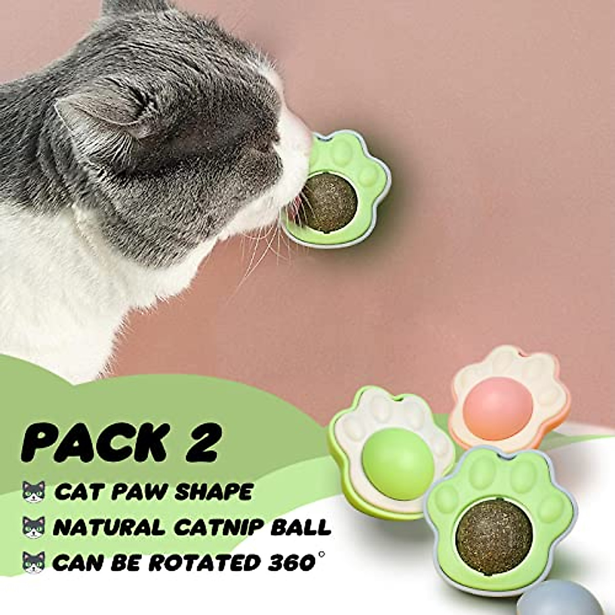 BOXTOHEART 4 Pack Catnip Ball Toys, Edible Organic Balls for Cats and Kittens - Crab Avocado Snail Shapes, Wall Mountable for Engaging Play, Teeth Cleaning, and Hairball Relief (4-Pack-E)