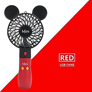 Cute Personal Mini Fan, Handheld & Portable USB Rechargeable Fan with Beautiful LED Light, 3 Adjustable Speeds, Portable Holder, for Indoor Or Outdoor Activities, Cute Mouse