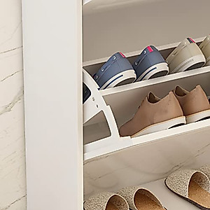 DiDuGo Shoe Cabinet with 2 Flip Drawers & Locker, Shoe Storage Cabinet with Drawer & Bottom Shelf, for Entryway Hallway White (35" W x 8.7" D x 47.2" H)