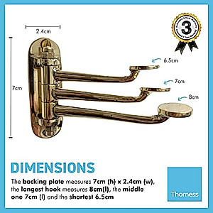 Three-Way Folding Coat Hook | Polished Brass Finish | | Wall Mounted for Bathroom Kitchen Bedroom | Captains Hook | independently swivelling arms | Versatile and Elegant