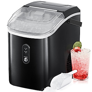 Nugget Countertop Ice Maker with Chewable Pellet Ice, Antarctic Star Portable Ice Machine Pebble Ice with Self-Cleaning, 34Lbs/24H, One Button Operation, for Kitchen, Home Stainless Steel Black