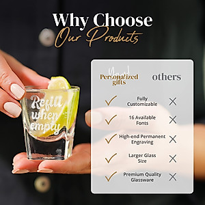 Custom Text Shot Glass - Engraved Personalized Shot Glasses For Weddings, Birthdays, Groomsmen and Party Favors - Unique Shot Glasses, Square Shot Glass Party Favors (1 Pack-2oz Square Shot)