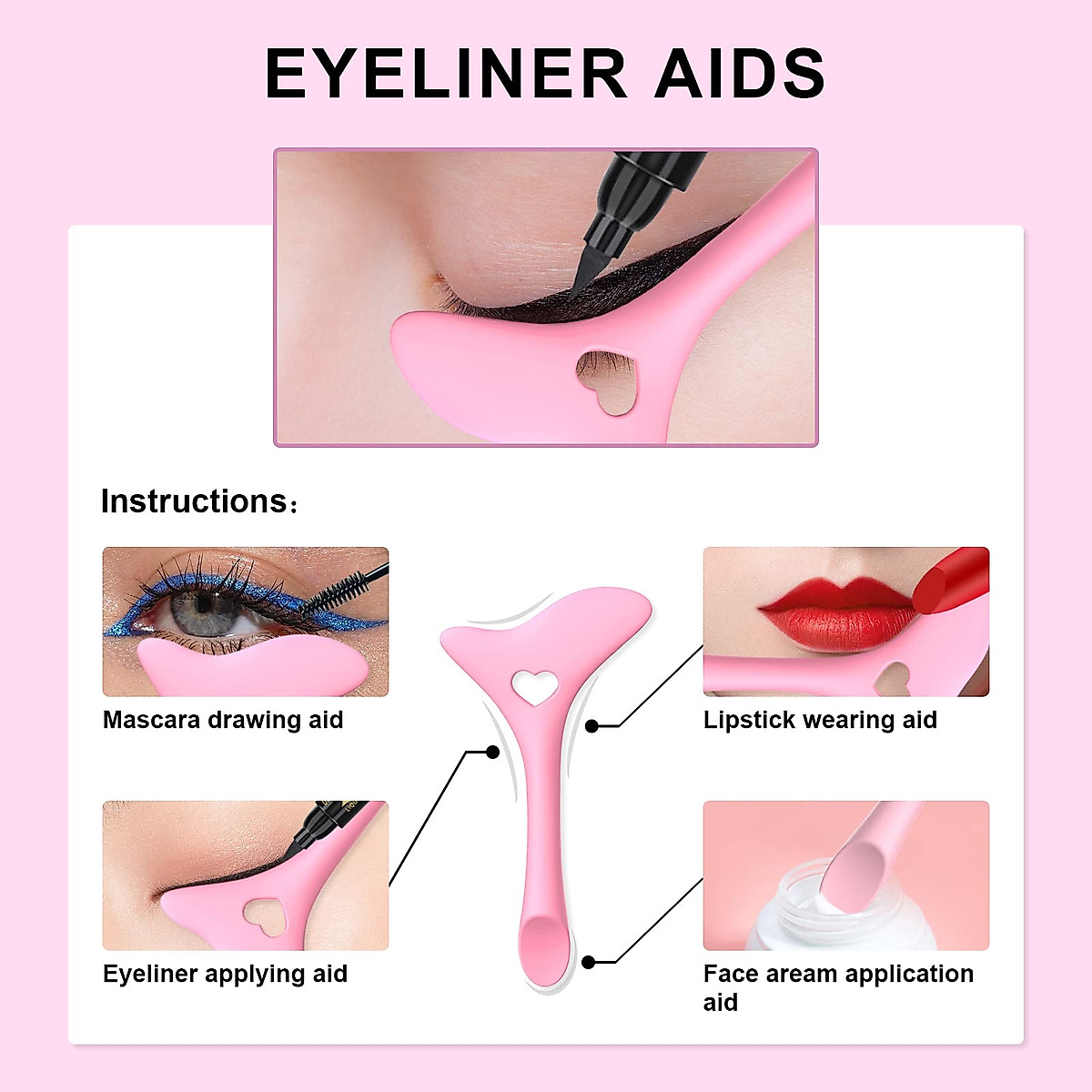 NewBang 3PCS Eyeshadow and Mascara Shield Applicator Guard Pads,Eyeliner Stencils Wing Tip, Professional Silicone Eyeshadow,Eyeliner,Mascara Aid,Face Cream Mask Tool,Reusable Silicone Eye Pads Makeup