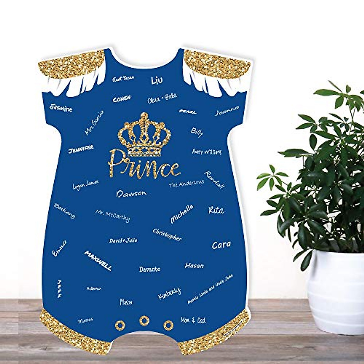 Big Dot of Happiness Royal Prince Charming - Baby Bodysuit Guest Book Sign - Baby Shower Guestbook Alternative - Signature Mat