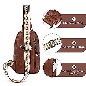 Love Deliver Crossbody Bags for Women Daypack Sling Bag Leather Chest Bag for Traveling Send a Pendant(Light Brown)