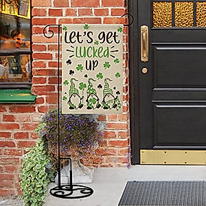 Happy St Patrick's Buffalo Plaid Truck Garden Flag Vertical Double Sided, Lucky Clover Shamrock Arrow Loads of Luck Yard Outdoor Decoration 12.5 x 18 Inch-L35