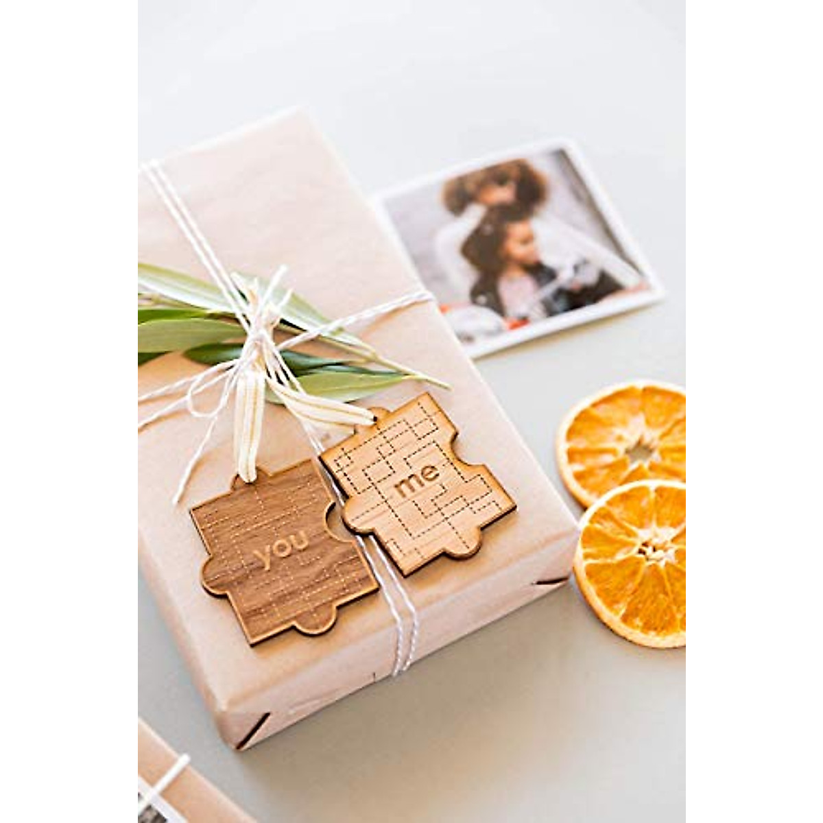 You And Me Puzzle Piece Wood Ornament Pair for Wedding Anniversary, Holiday [Personalized Name Love Ornament, Christmas Gift for Mom, Dad, Husband, Couple, Made in the USA]