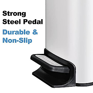 TrashAid Small Bathroom Trash Can with Lid Soft Close, 6 Liter / 1.6 Gallon Stainless Steel Garbage Can Narrow with Removable Inner Bucket, Step Pedal (White)
