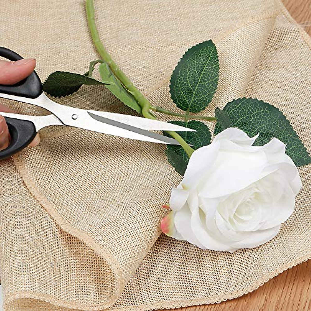 Mocoosy 12 PCS Rose Artificial Flowers, White Silk Roses with Stems Realistic Fake Rose Flower Bouquets for Wedding Arrangement Centerpieces Party Home Table Decorations
