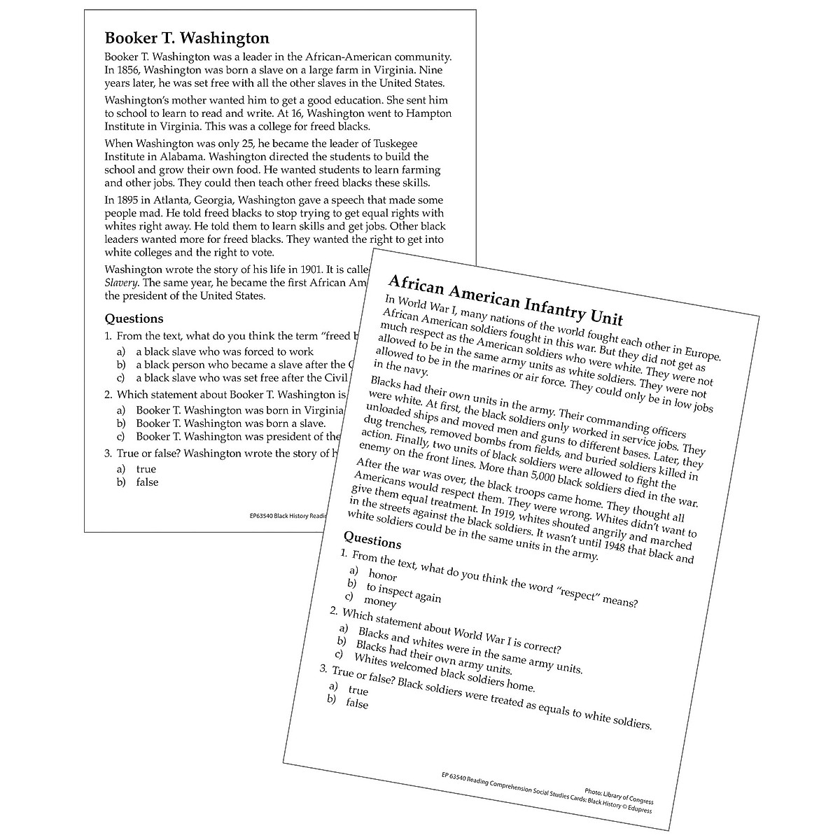 Edupress Reading Comprehension Social Studies Cards, Black History (EP63540)