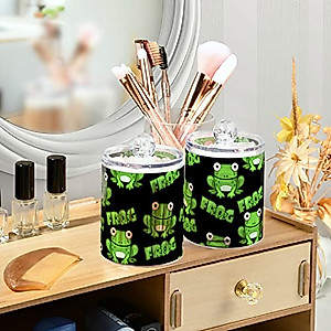 Fustylead 2 Pack Cartoon Frog Qtip Holder Dispensers, Plastic Apothecary Jar Bathroom Accessories Set for Cotton Ball, Swab, Round Pads, Floss