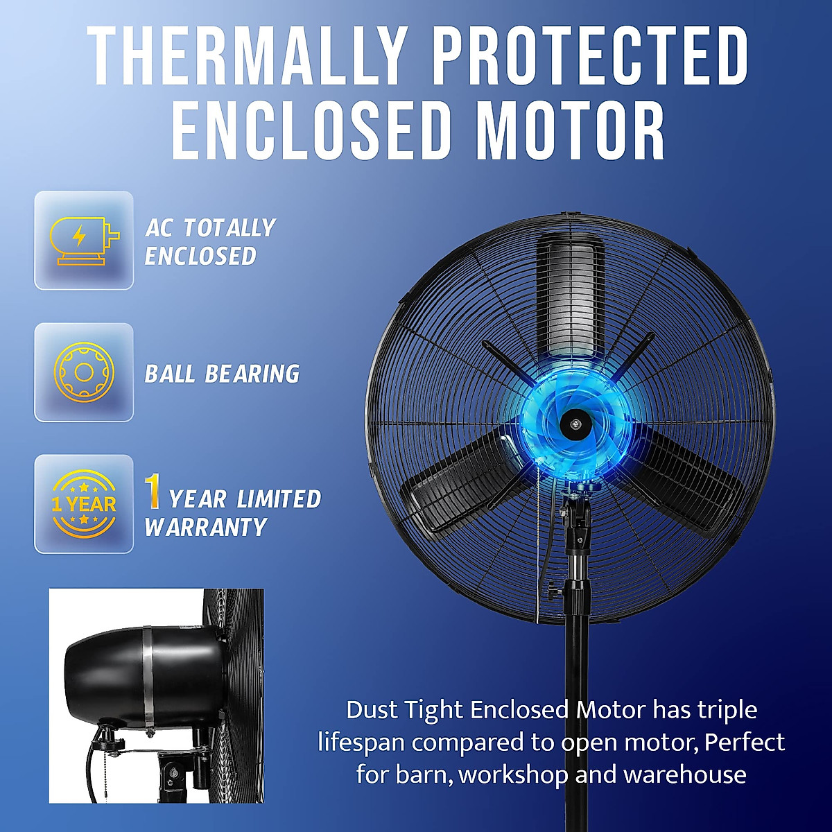 Tornado 24" Outdoor Rated IPX4 Water-Resistant Metal Oscillating Pedestal Fan - 7600 CFM - cETL