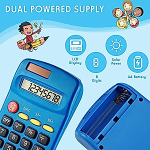 12 Piece Pocket Size Mini Calculators Solar Powered Calculators Handheld 8 Digit Display Basic Calculators Dual Power Basic Calculator Pocket Calculator for Office Students Kids, No Battery