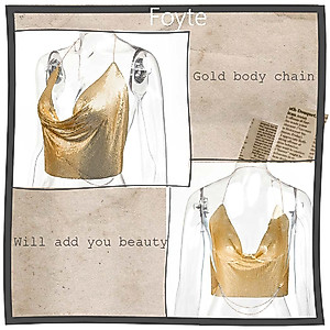 Fairyu Boho Sequins Body Chain Bra Bikini Shimmer Backless Halter Crop Top Beach Body Jewelry Accessory for Women and Girls (Gold)