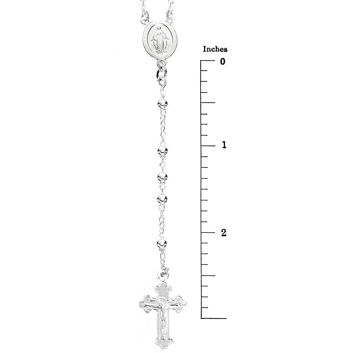Ritastephens Italian Sterling Silver 3mm Rosary Bead Virgin Mary Cross Necklace, 24"