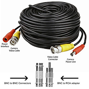 HISVISION 4 Pack 100ft BNC Video Power Cable, Security Camera Wire Cord Extension Cable, 8pcs BNC Connectors and 100pcs Clips for Surveillance System