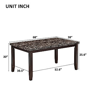 FIQHOME 6-Piece Set with one Faux Marble Dining Table,4 Upholstered PU Leather Chairs and 1 Bench,Perfect for Kitchen, Breakfast Nook, Bar, Living Room,Black