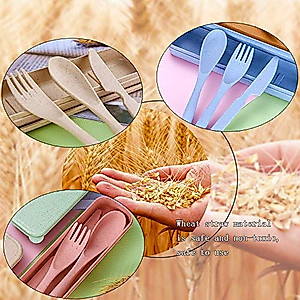 Travel Utensil Set with Case, 4 Sets Wheat Straw Reusable Spoon Knife Forks Tableware, Eco Friendly Non-toxin BPA Free Portable Cutlery for Travel Picnic Camping or Daily Use