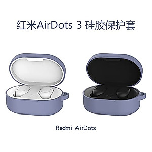 2 Pack DAYJOY Soft Silicone Protective Case Cover Compatible with Redmi Airdots 3 Earbuds, Protective Skin Sleeve with Key Chain (Black+Blue)