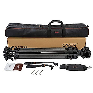Cayer BV25LH Video Tripod System, 74 inch Carbon Fiber Professional Heavy Duty Camera Tripod Kit, Twin Tube Tripod Leg with K3 Fluid Drag Head, 2 Pan Bar Handles, Max Loading 13.2 LB