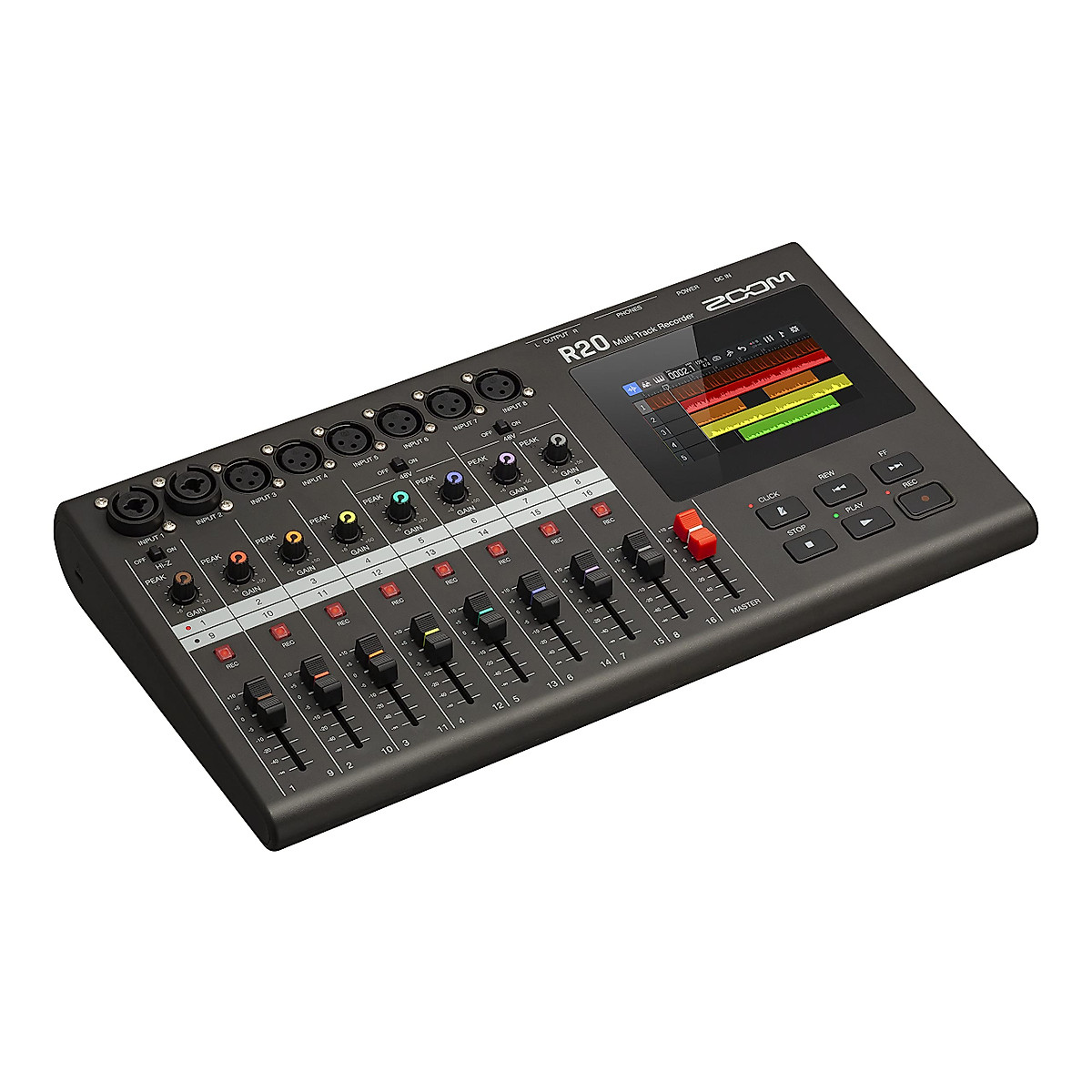 Zoom R20 Multi Track Tabletop Recorder, with Touchscreen, Onboard Editing, 16 Tracks, 6 XLR Inputs, 2 Combo Inputs, Effects, Synth, Drum Loops, and USB Audio Interface.