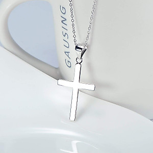 LUHE Small Cross Necklace Sterling Silver White Gold Plated Father Daughter Necklace for Men Women