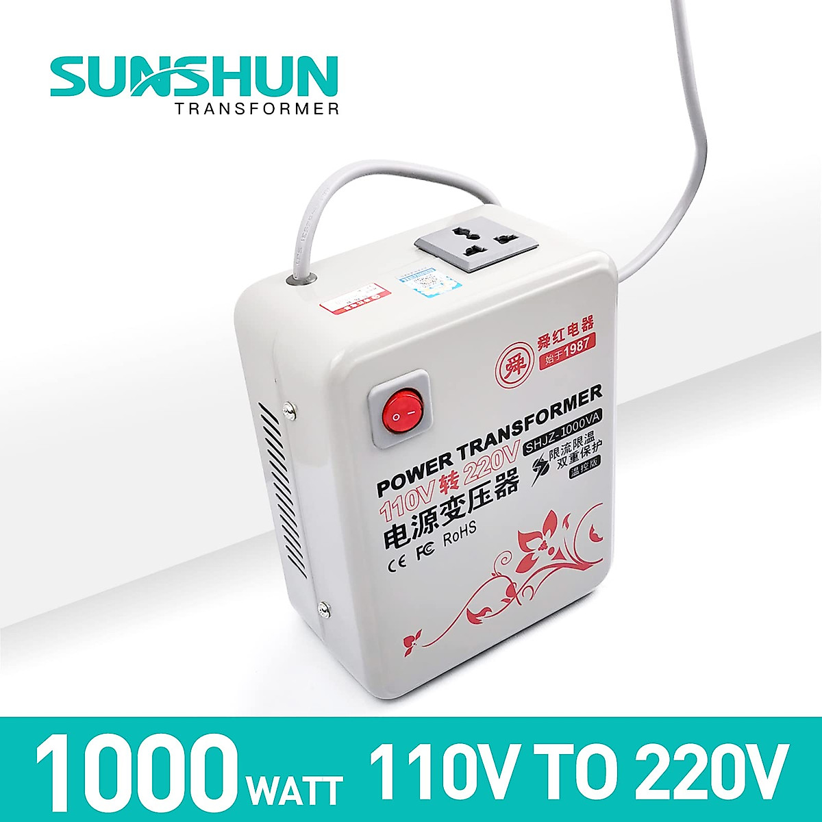 （1000W） Voltage Converter from 110V to 220V, high Performance Step-up Transformer to Support appliances Used in Europe, Asian appliances and Other Regions,CE/FCC Certification.